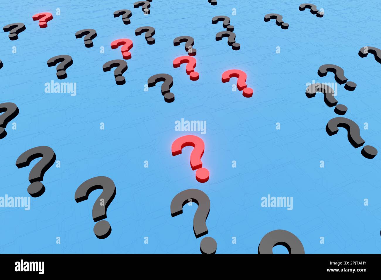Question marks symbols icon blue background 3d render. Digital ...