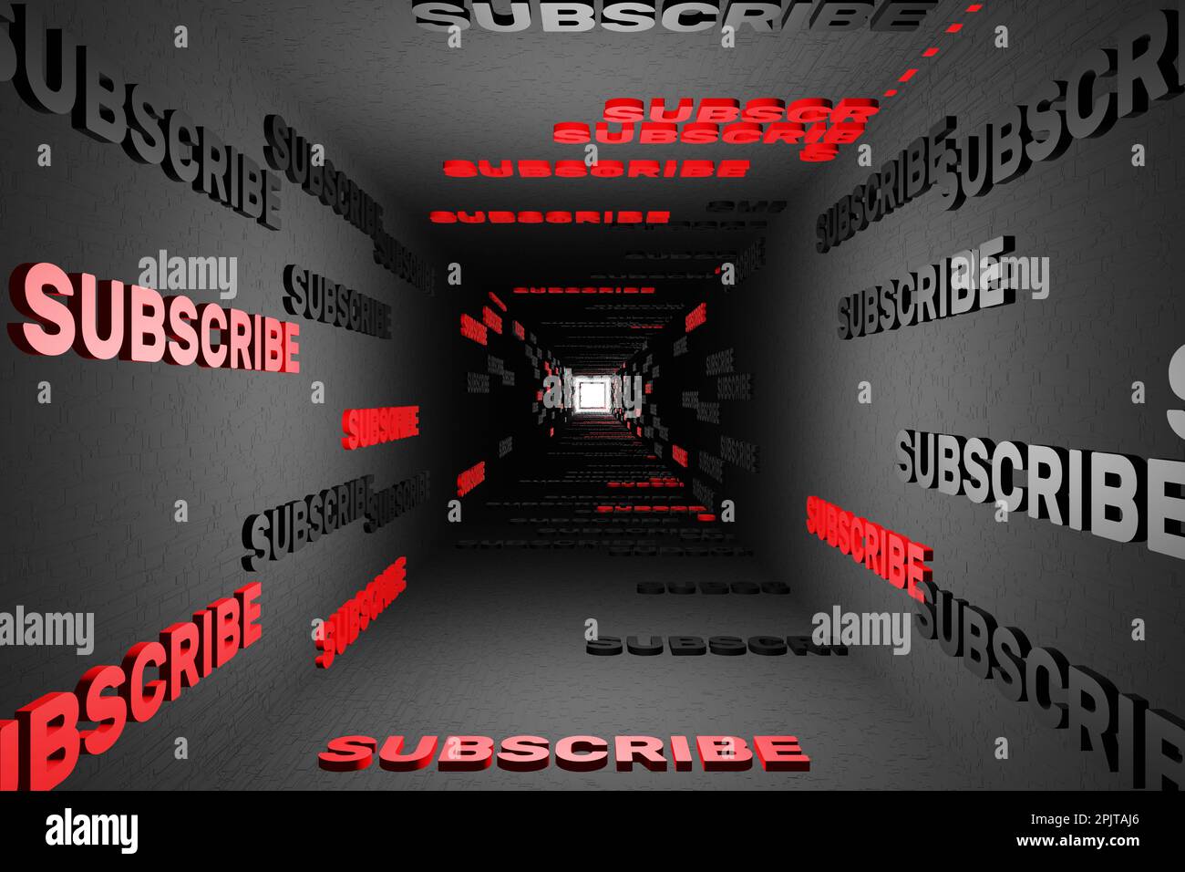 Subscribe button text in black tunnel background 3d render. Subscribe ...