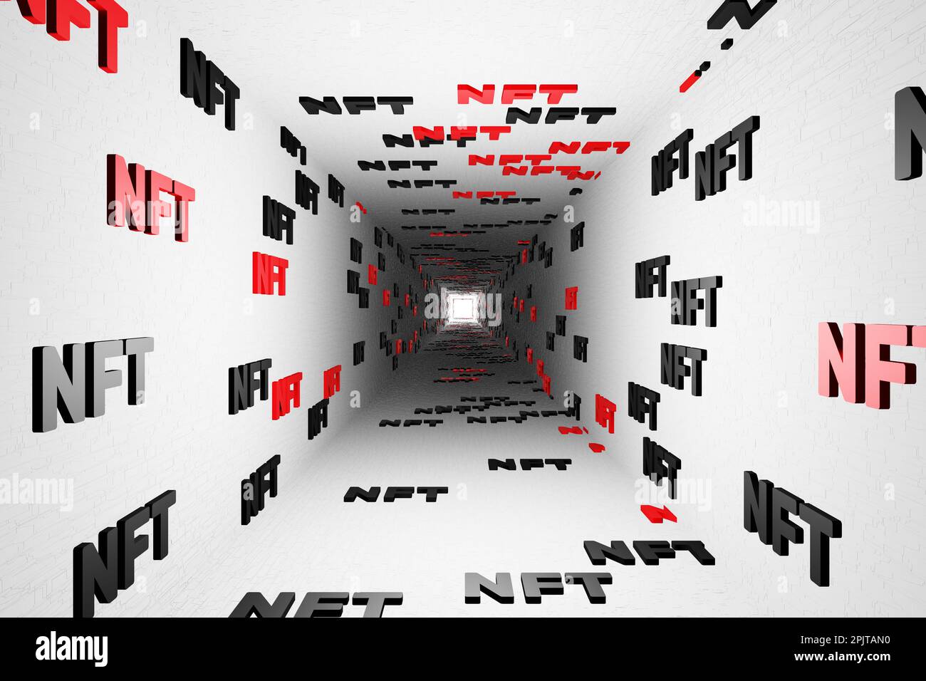 NFT crypto symbols tunnel icon white background 3d render. Non fungible ...