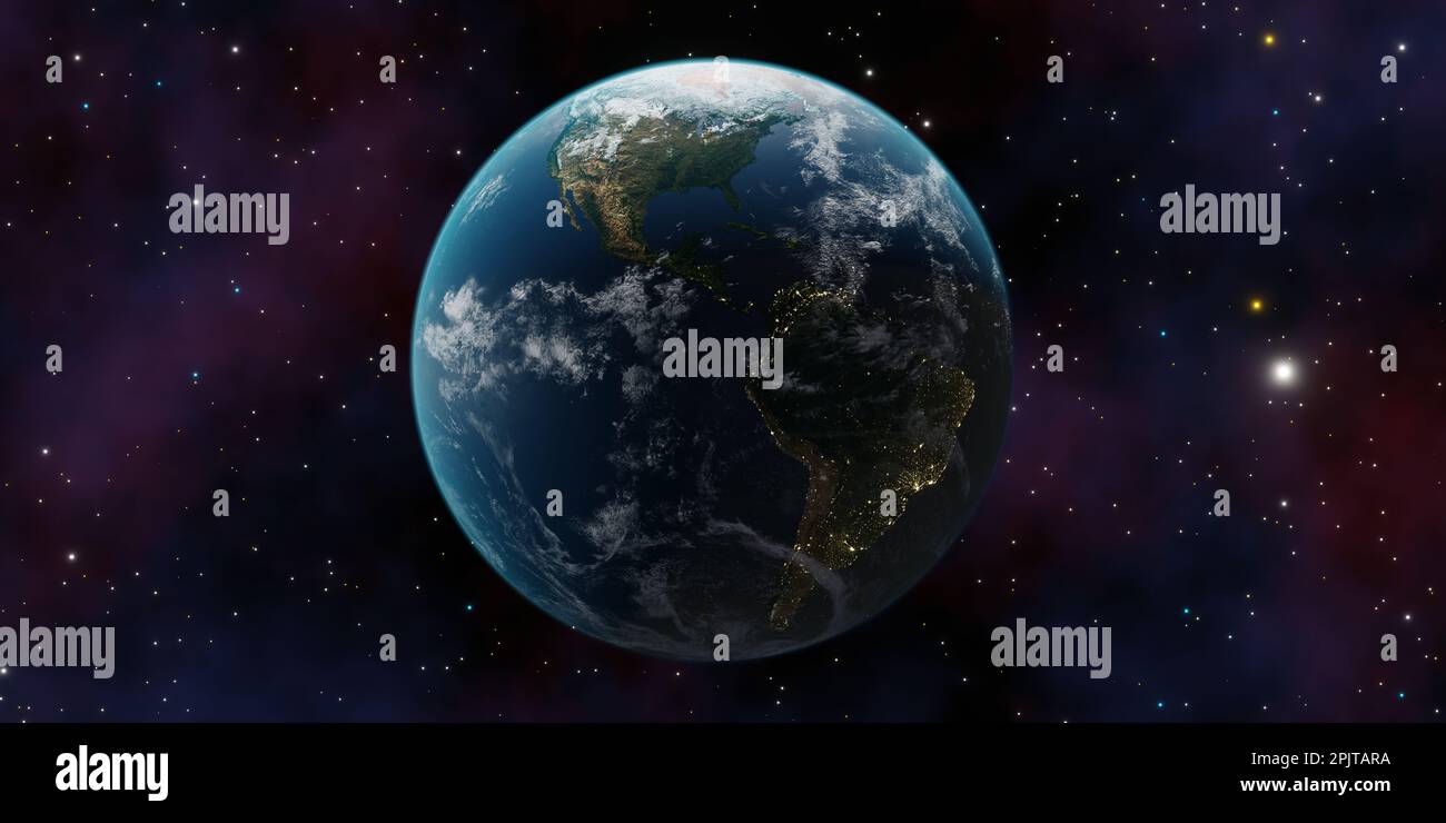 World planet satellite, Stars, nebula and galaxy 3d render. Concept of ...