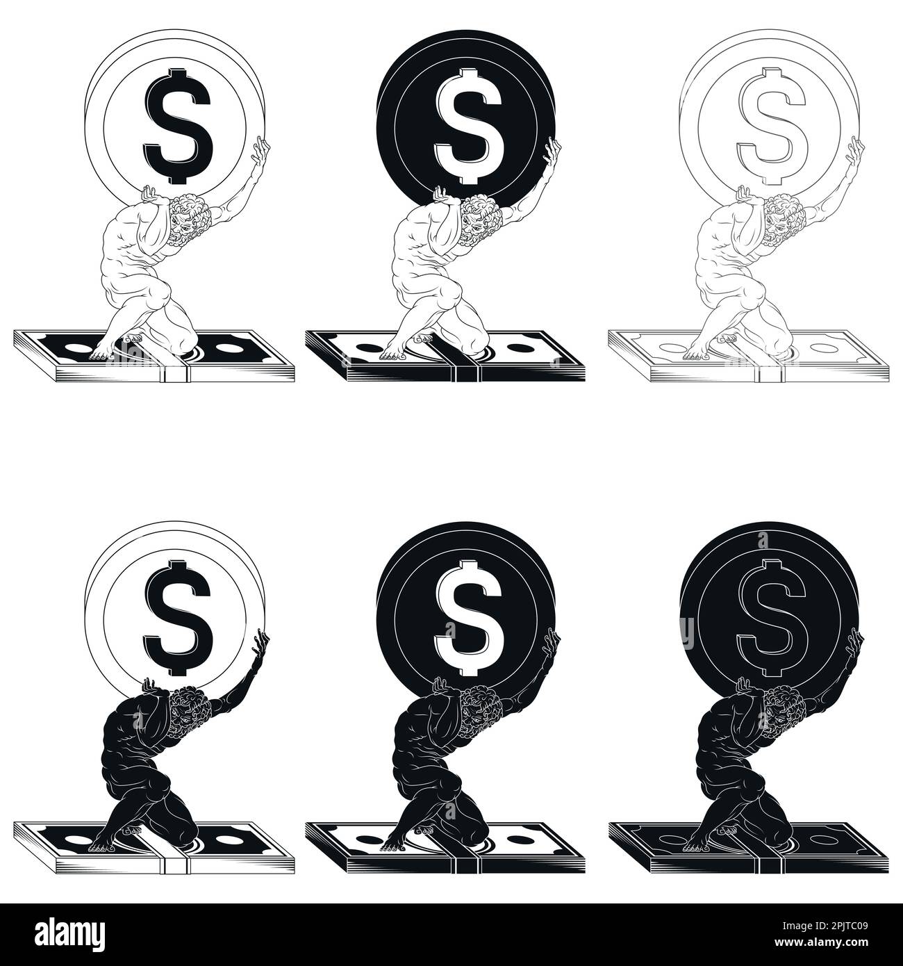Vector design of Titan Atlas holding a dollar coin on his shoulders ...