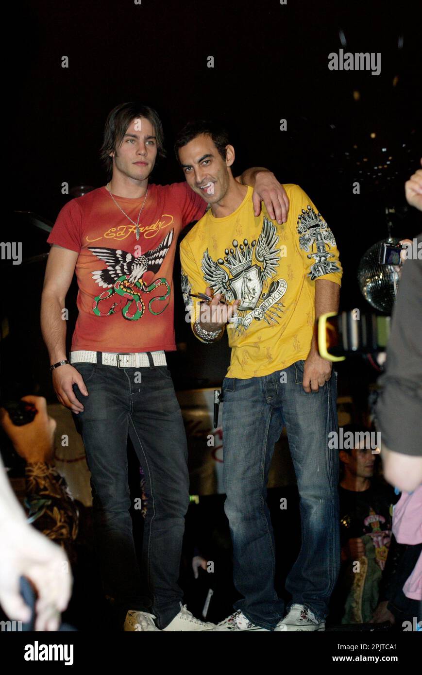 Dean Geyer (left) with Ed Hardy designer Adam Sacks at the Ed Hardy ...