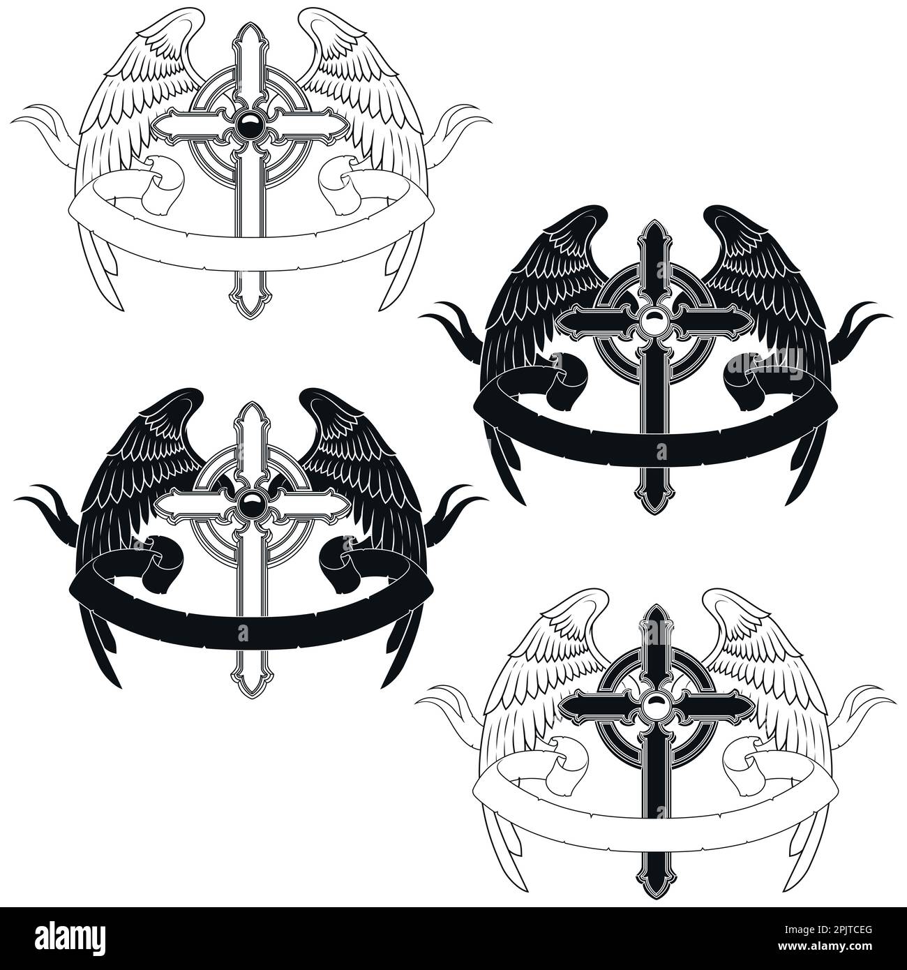 Vector Design Of Winged Cross With Ribbon Heavenly Cross With Wings