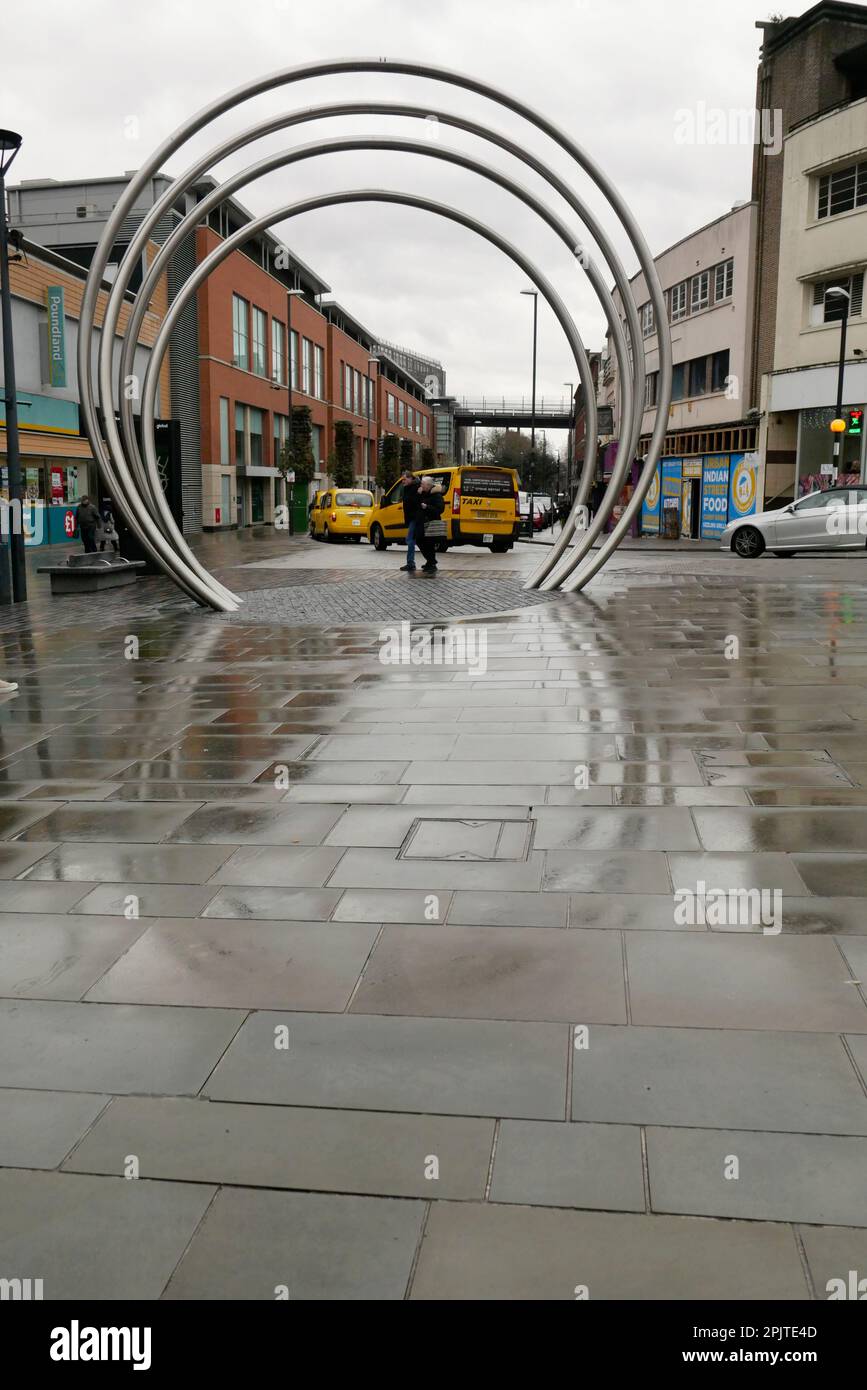 The hoops artistic sculpture at The Spot in the centre of Derby outside ...