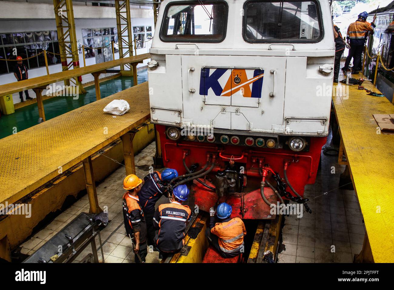 Bandung, West Java, Indonesia. 4th Apr, 2023. Officers repair a train ...