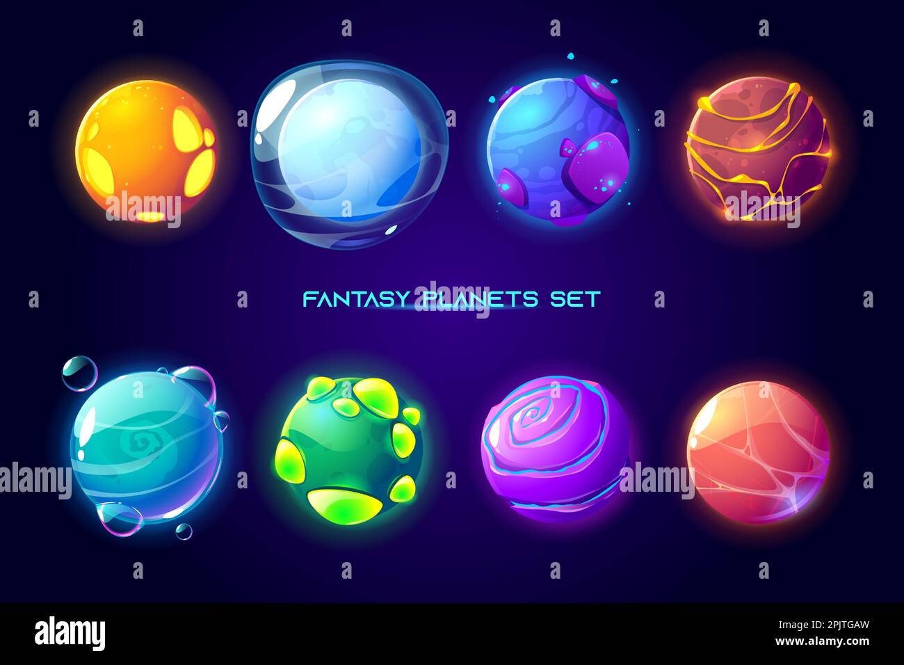 Fantasy space planets for ui galaxy game. Vector cartoon icons set of ...