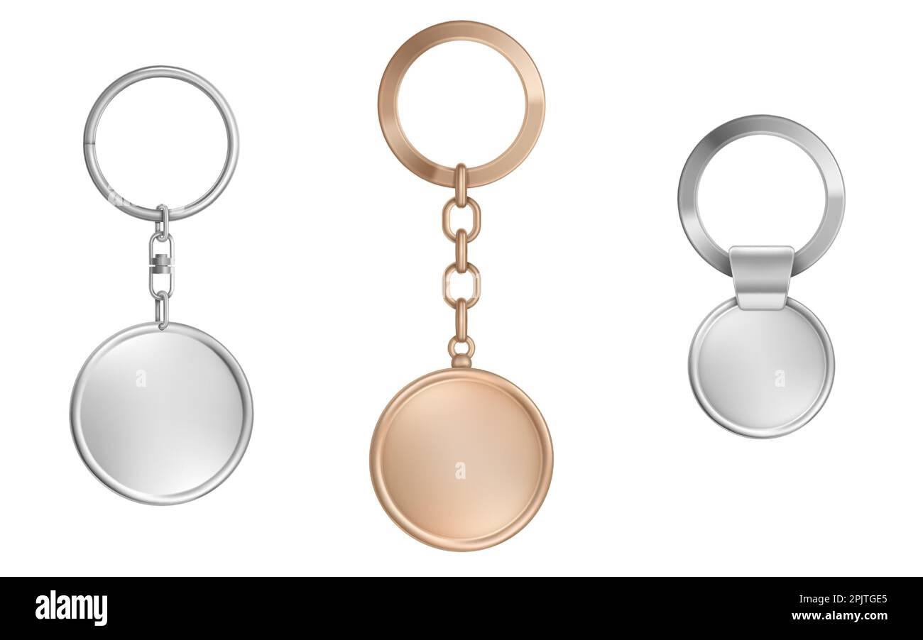Keychains set. Metal round keyring holders isolated on white background ...