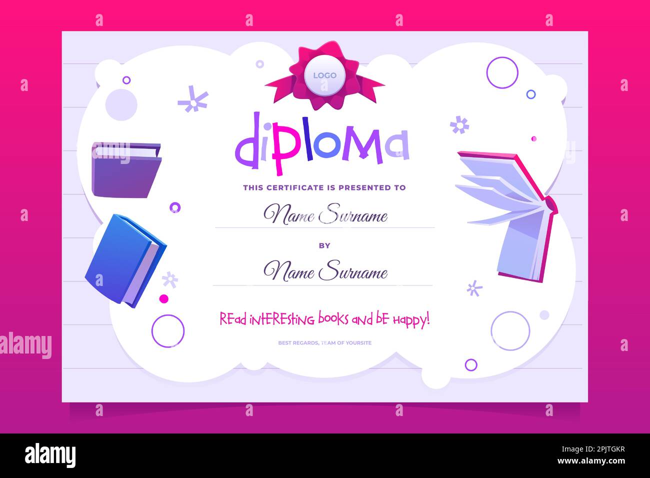 Vector diploma for kids in kindrgarten, preschool or elementary school ...