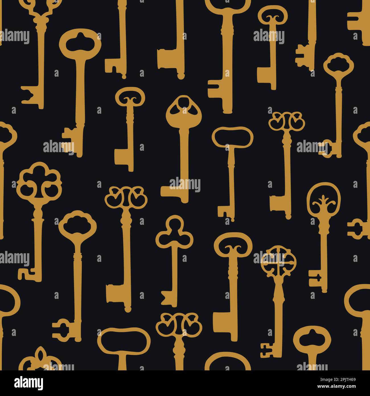Vintage seamless pattern with different antique keys in gold metal on ...