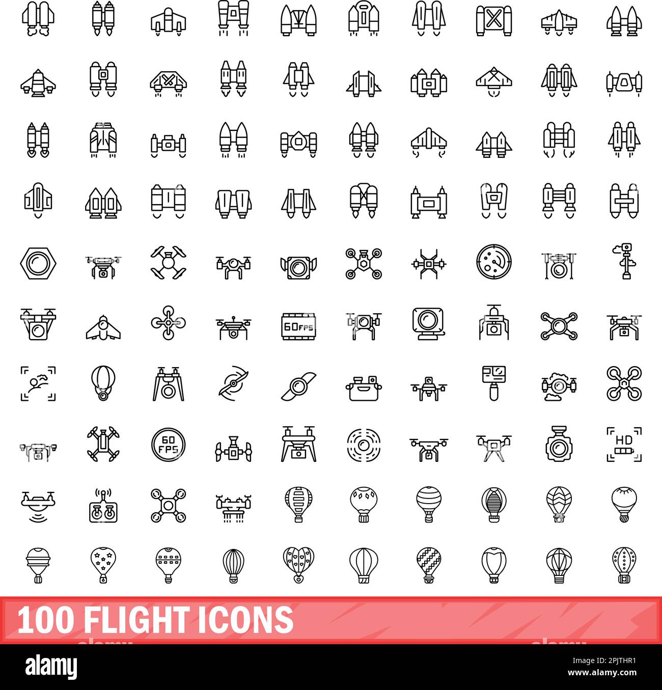 100 flight icons set. Outline illustration of 100 flight icons vector ...