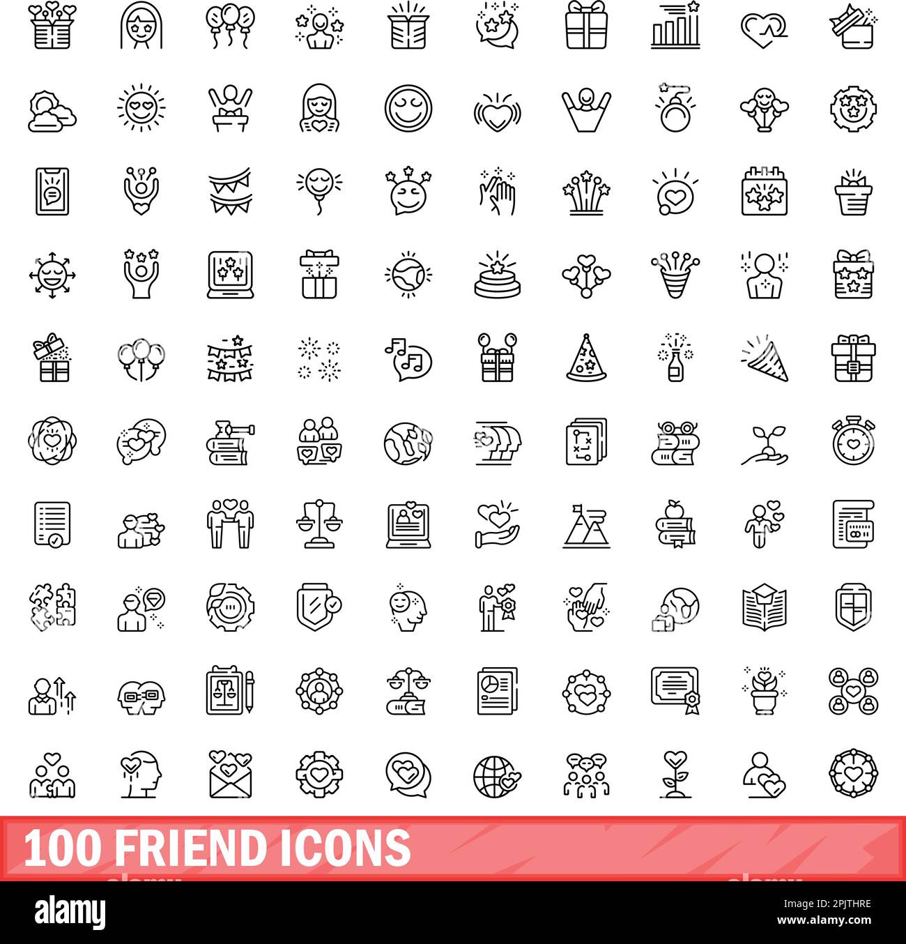 100 friend icons set. Outline illustration of 100 friend icons vector ...
