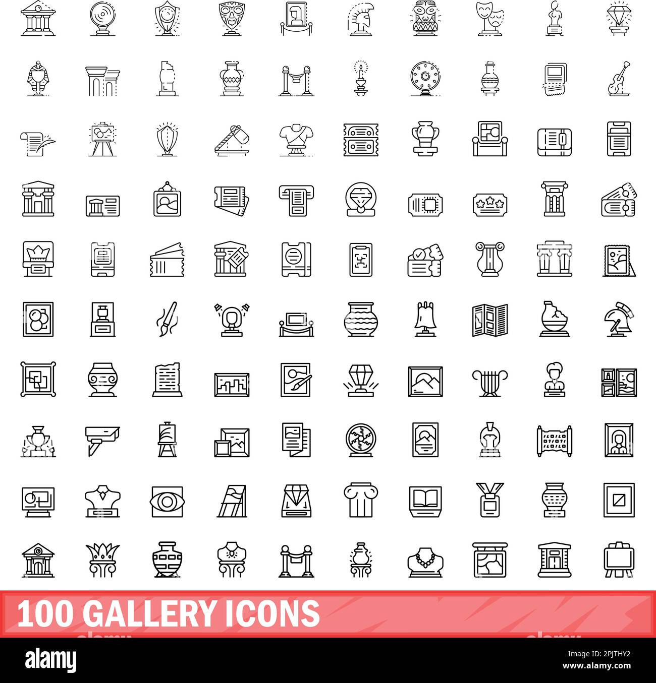 100 gallery icons set. Outline illustration of 100 gallery icons vector ...