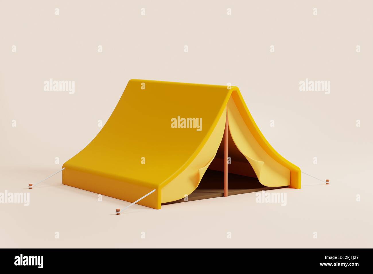 Yellow hiking and camping tent on beige background. Triangle and dome ...