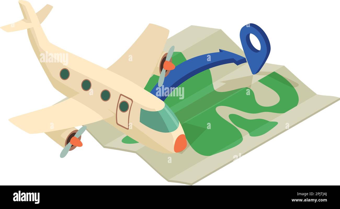 Air flight icon isometric vector. Passenger plane fly over map with ...