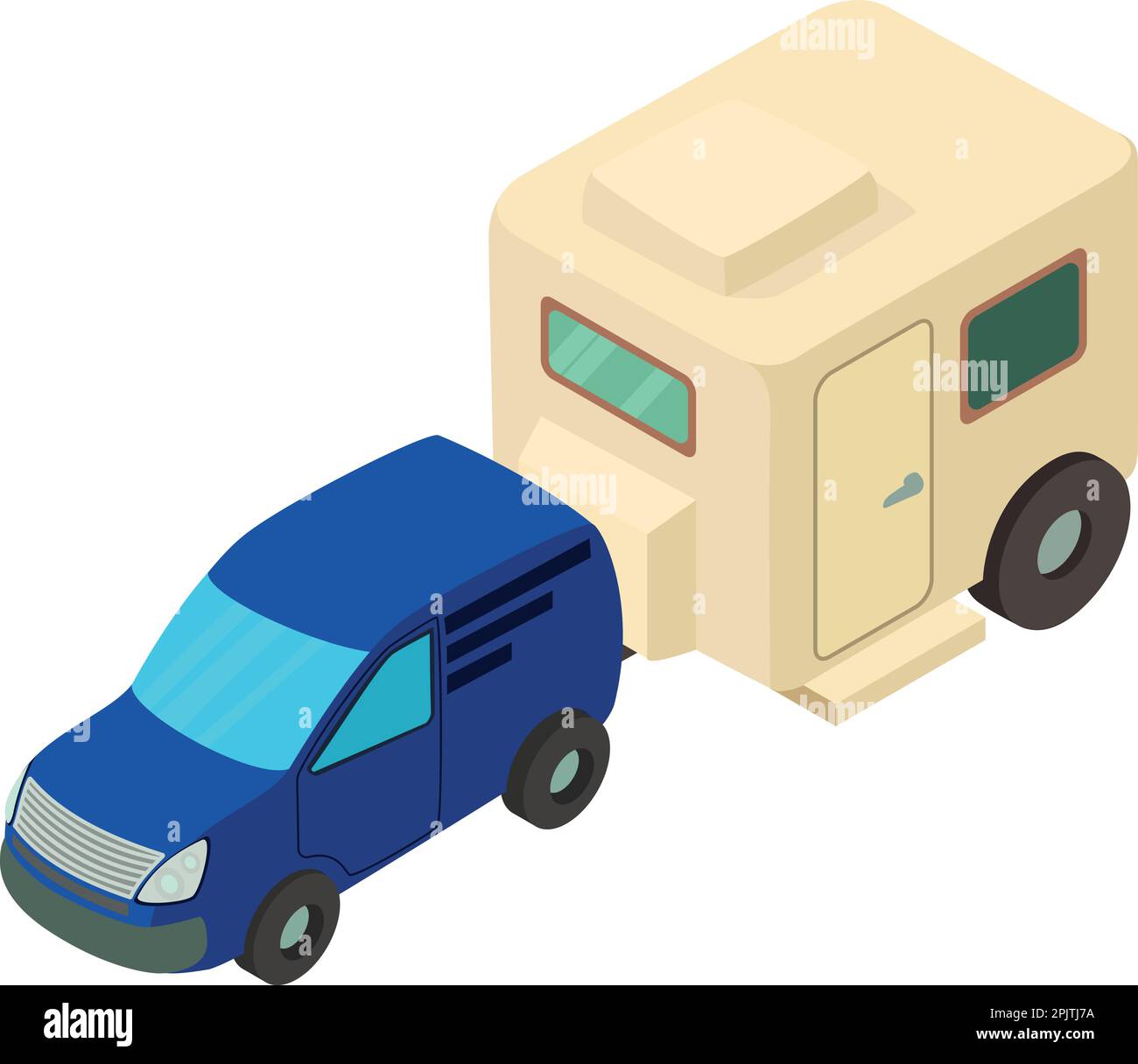 Camping tourism icon isometric vector. New blue car towing camping ...