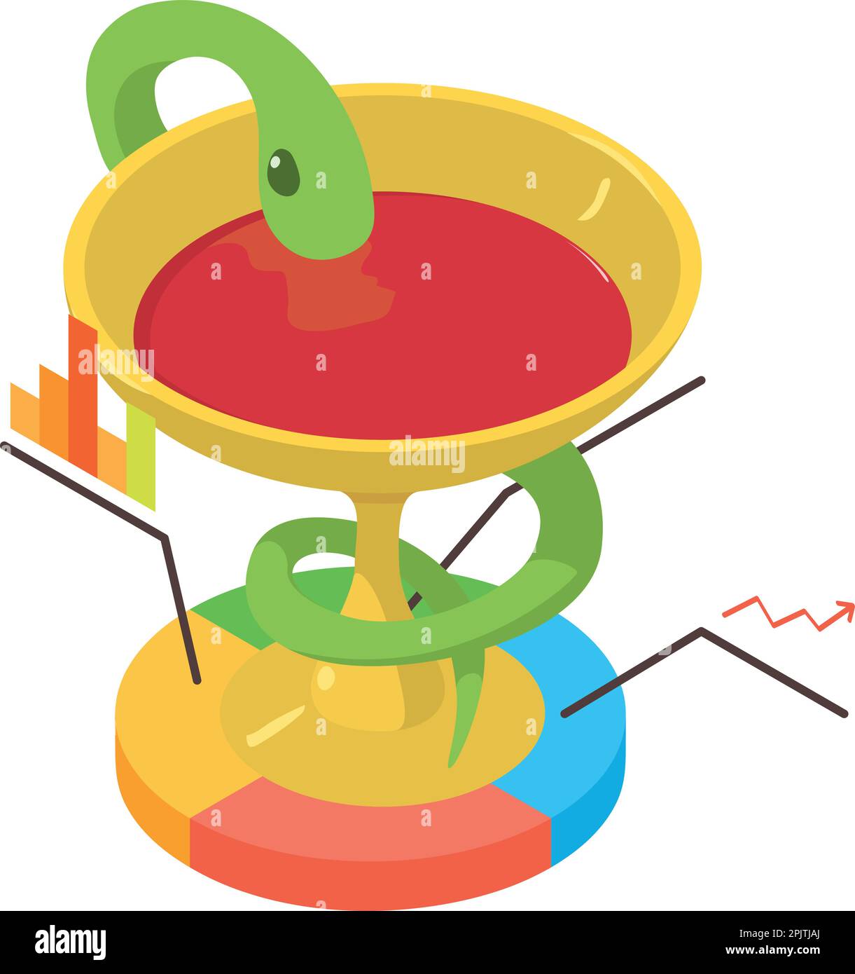 Medical symbol icon isometric vector. Green snake around golden bowl of ...