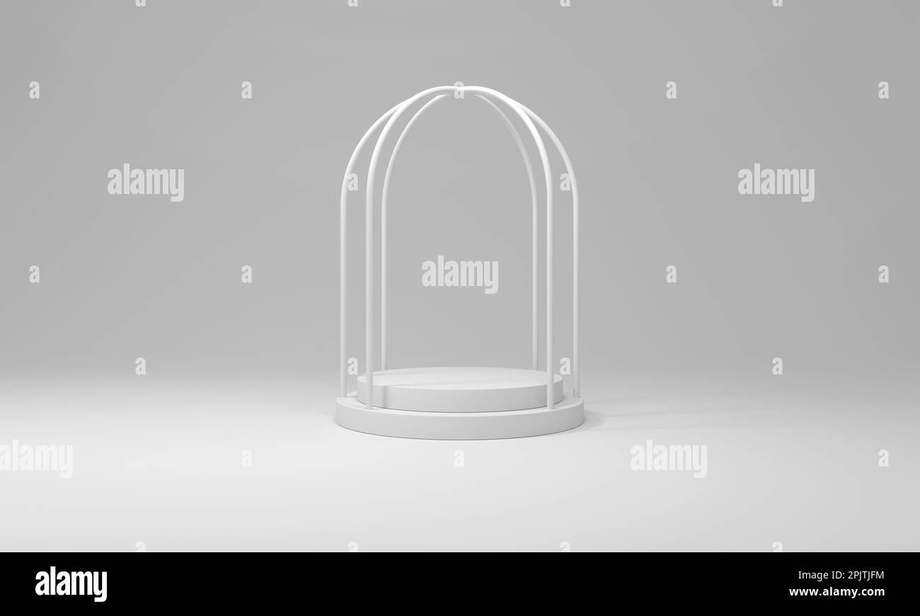 Cage with podium on white background for display products. 3d rendering ...