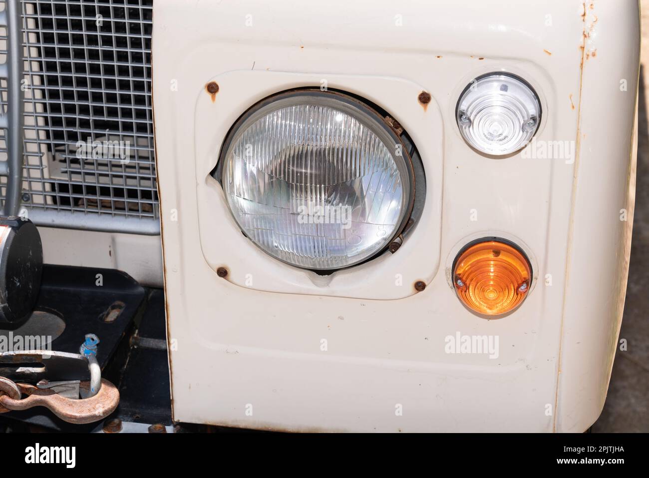Glass headlight of an old retro truck SUV all-terrain sand colour Stock ...