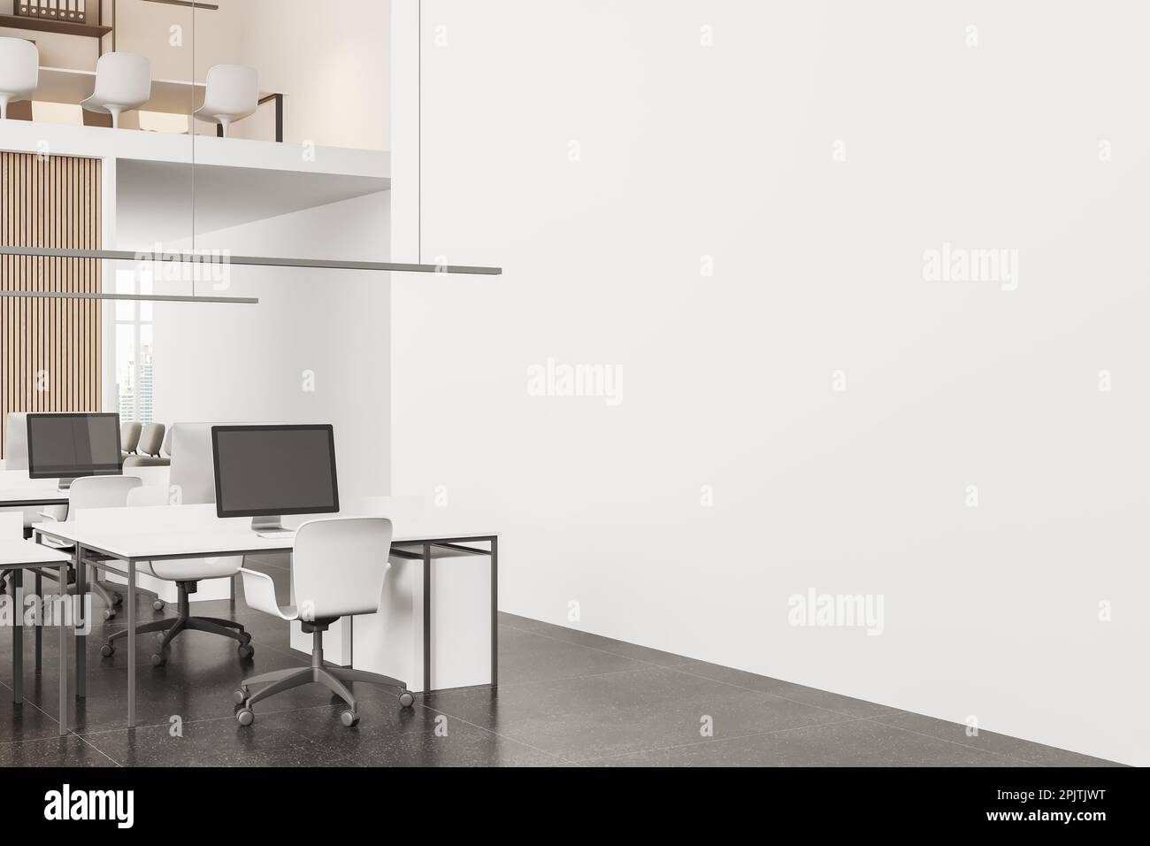 Cozy business interior with coworking and conference corner, two-storey ...