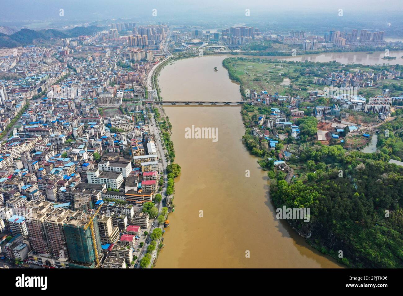 GUILIN, CHINA - APRIL 4, 2023 - Aerial photo shows flood waters slowly ...