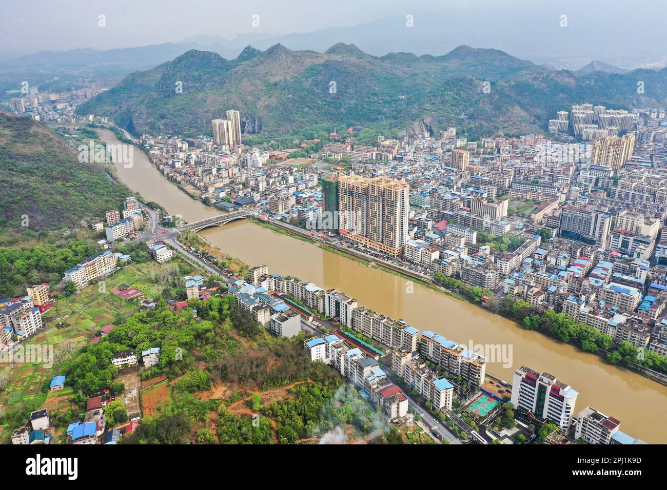 GUILIN, CHINA - APRIL 4, 2023 - Aerial photo shows flood waters slowly ...
