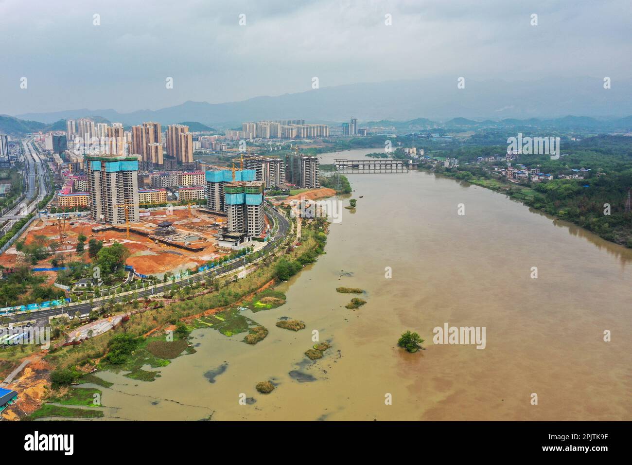 GUILIN, CHINA - APRIL 4, 2023 - Aerial photo shows flood waters slowly ...