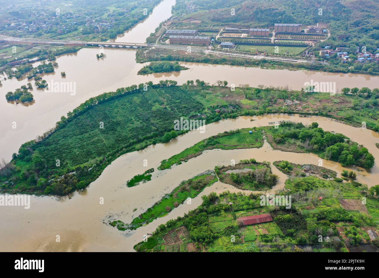 GUILIN, CHINA - APRIL 4, 2023 - Aerial photo shows flood waters slowly ...