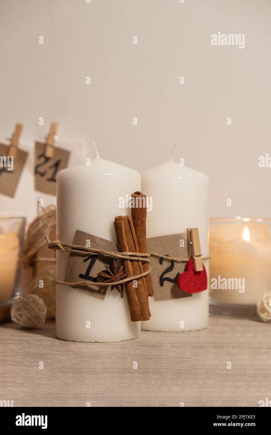 Candle with advent calendar Traditional Burning Christmas Wax Candles ...