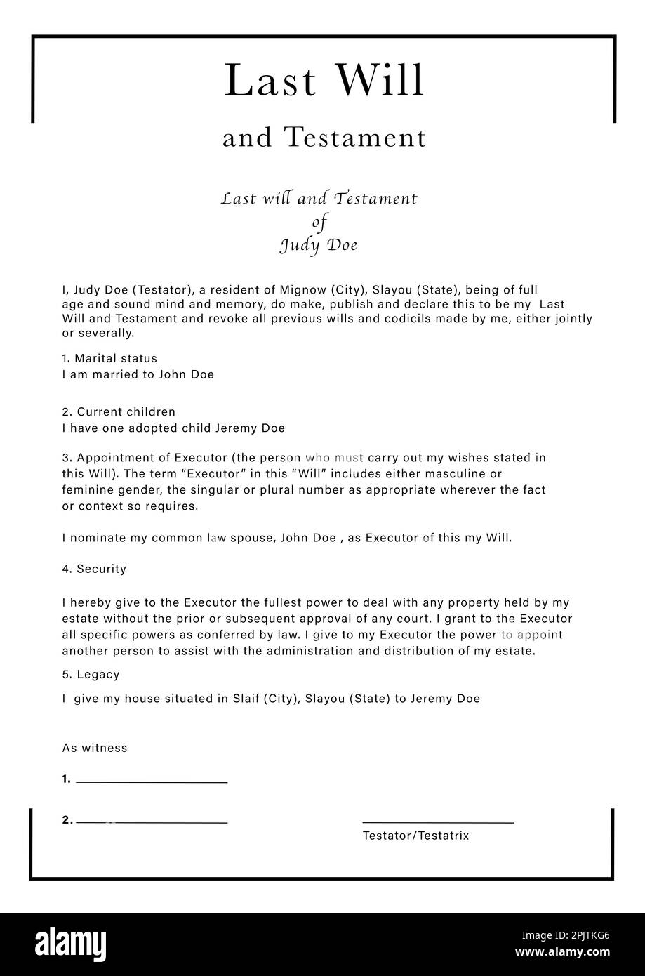Last Will and Testament of Judy Doe, illustration Stock Photo - Alamy