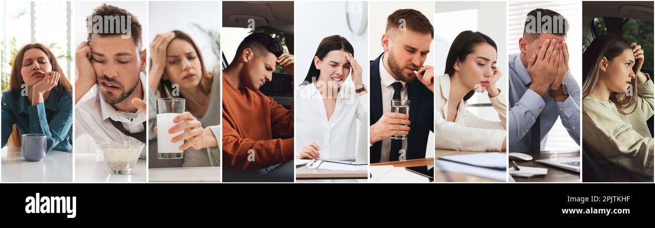Collage with photos of tired people. Banner design Stock Photo - Alamy