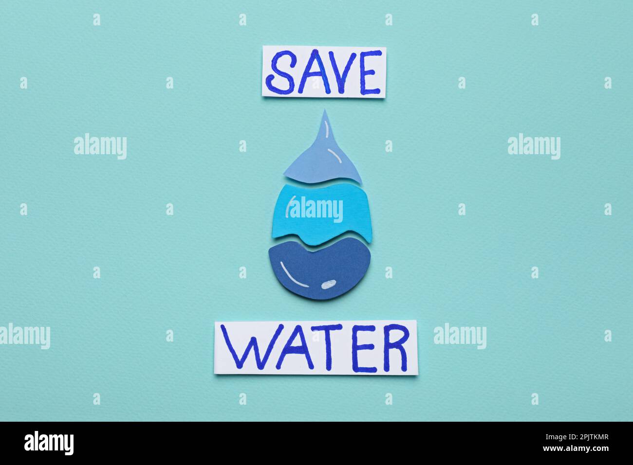 Words Save Water and drop on turquoise background, flat lay Stock Photo ...