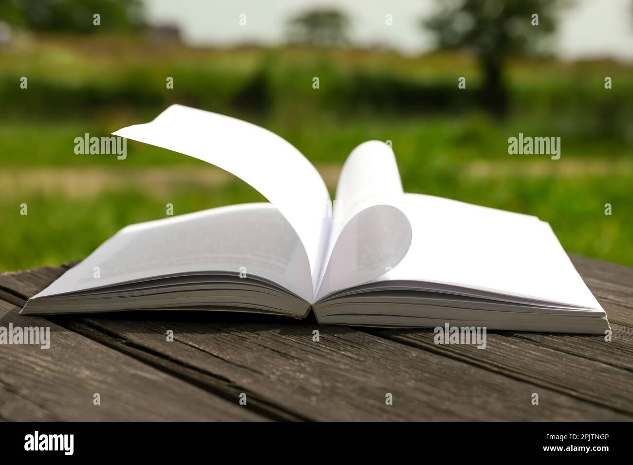 Open book on table outside hi-res stock photography and images - Alamy