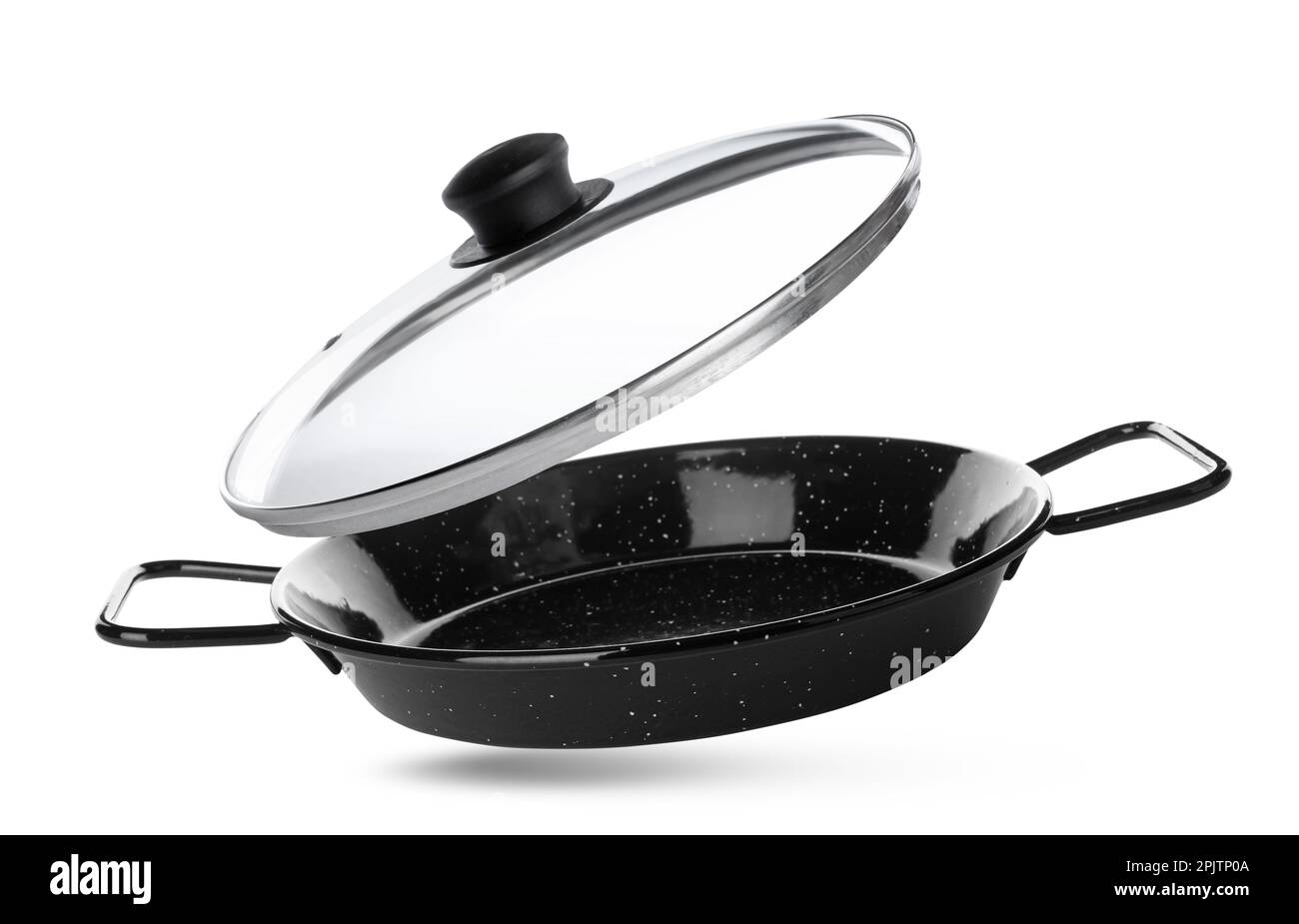 New pan and glass lid on white background Stock Photo - Alamy