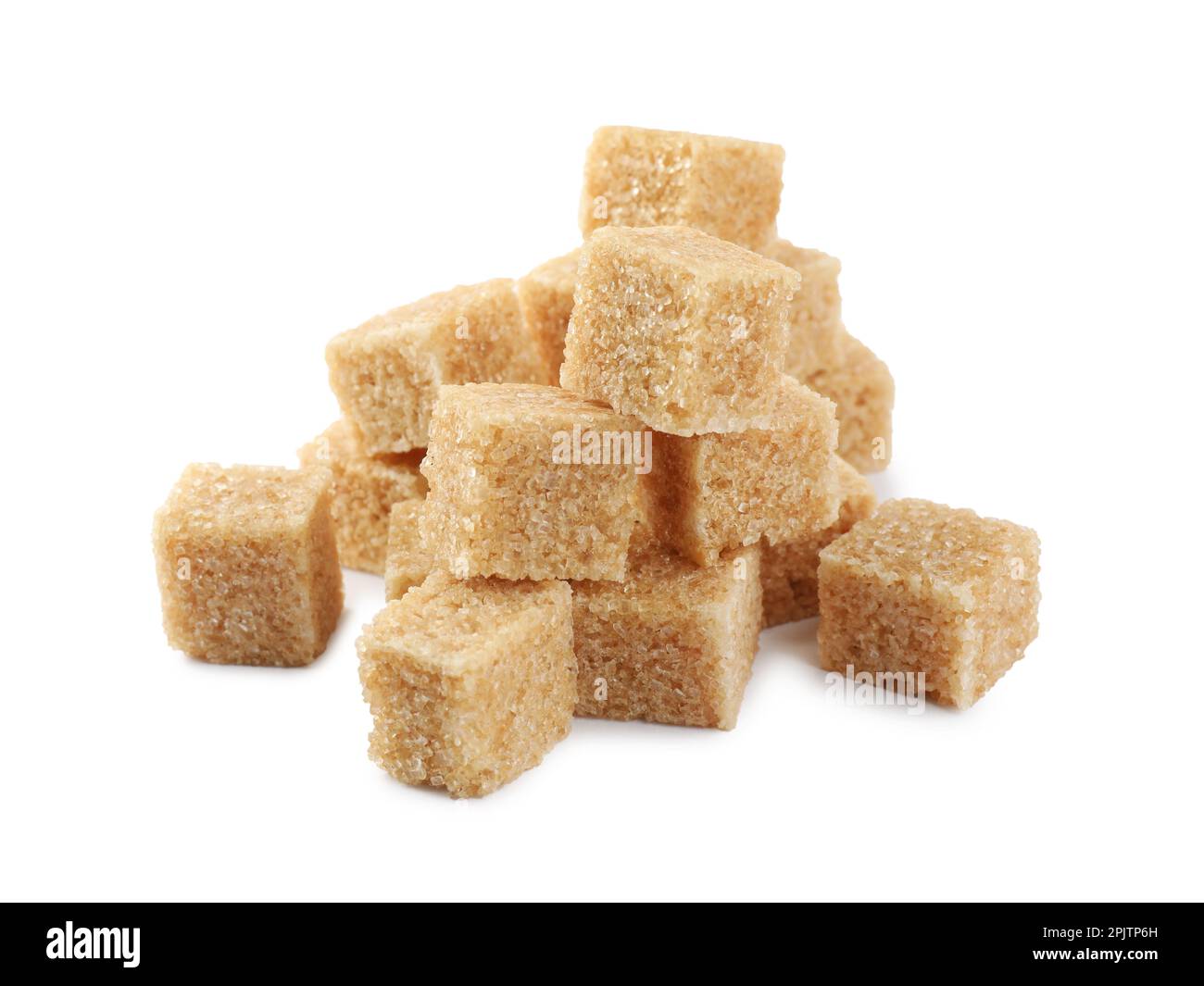 Pile of cubes with brown sugar on white background Stock Photo - Alamy