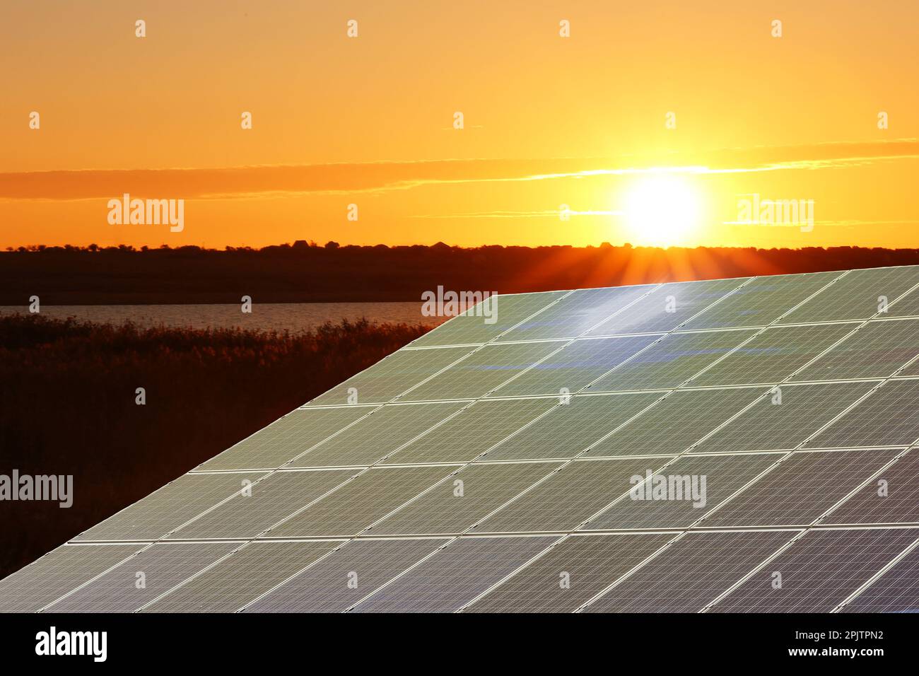 Solar panels installed outdoors. Alternative energy source Stock Photo ...