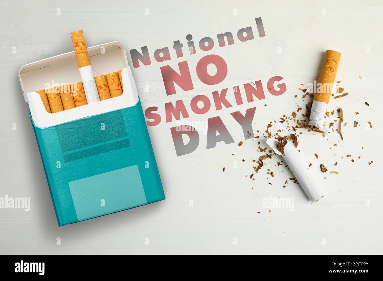 National No Smoking Day.Pack and cigarettes on white background, flat ...