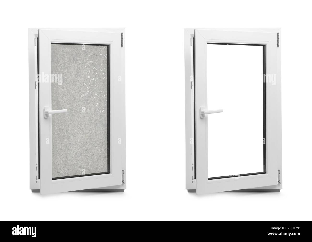 Collage with photos of window before and after cleaning on white ...