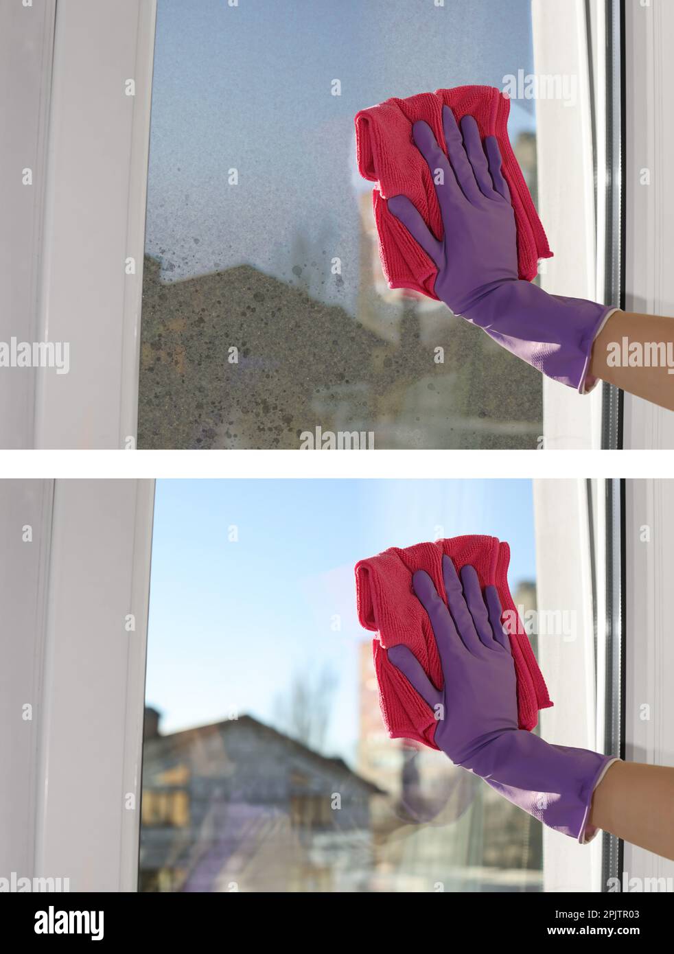 Collage with photos of window before and after cleaning Stock Photo - Alamy