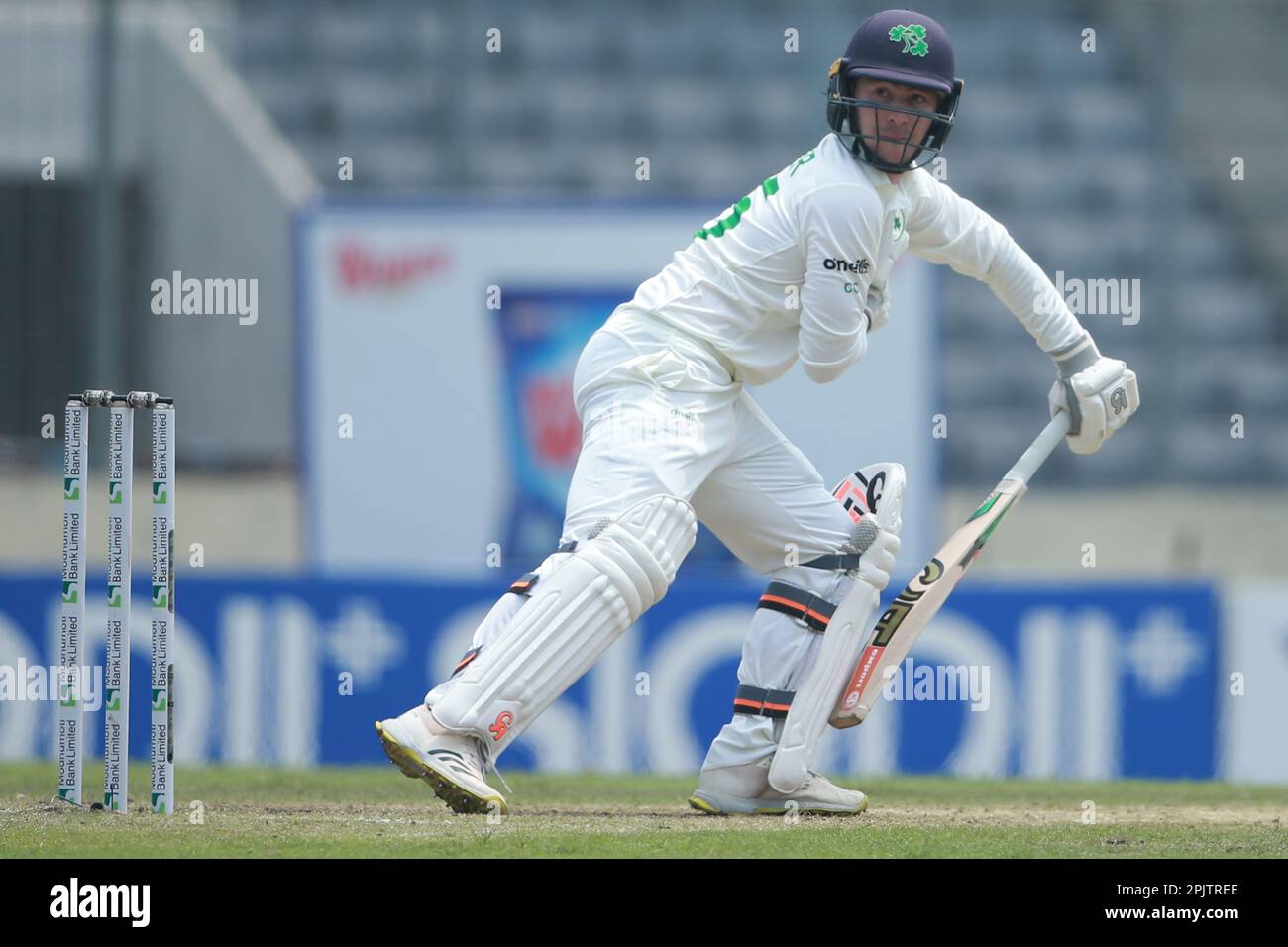 Curtis Campher bats during the alone test match between Bangladesh and ...
