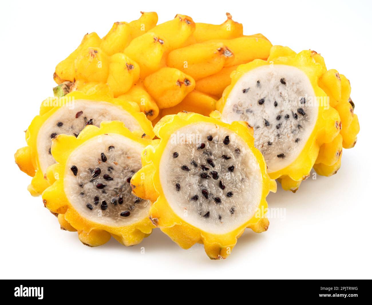 Yellow dragon fruit and dragon fruit slices isolated on white ...