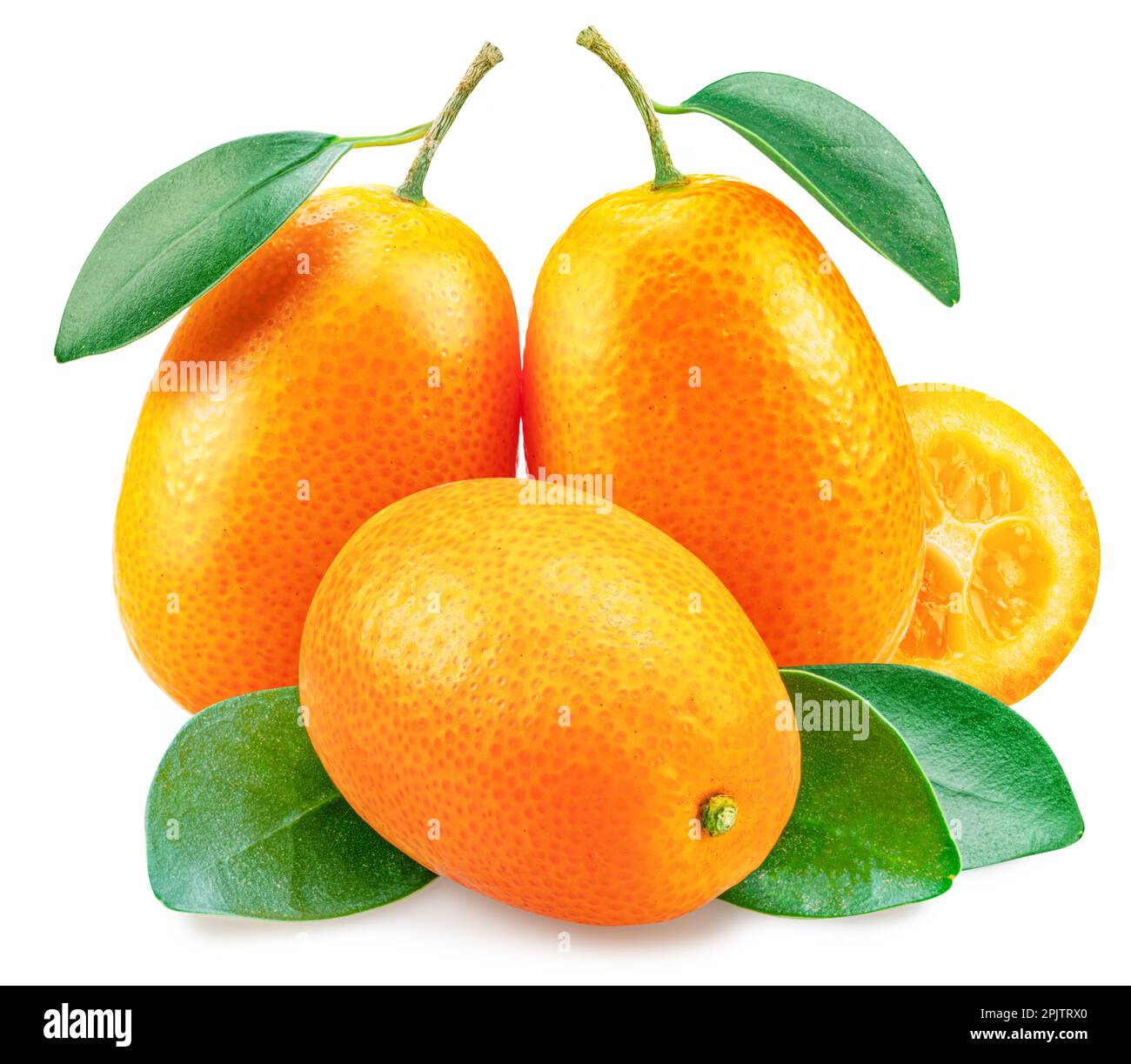 Kumquat fruit and cross cut of kumquat with leaves isolated on white ...