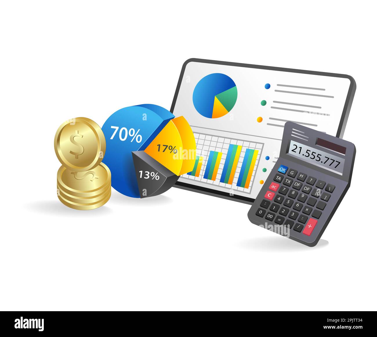 3d isometric illustration concept of business result calculation ...