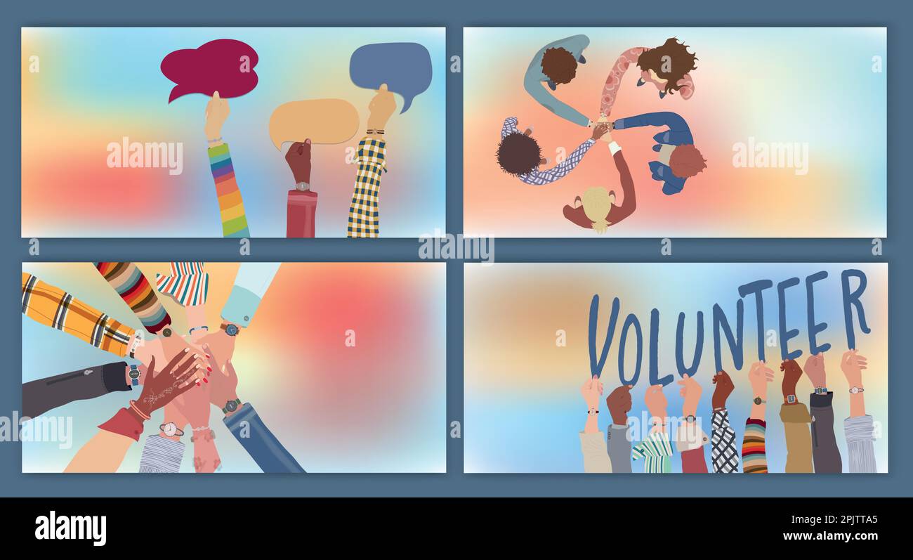 Volunteer people group concept landing page banner editable template ...