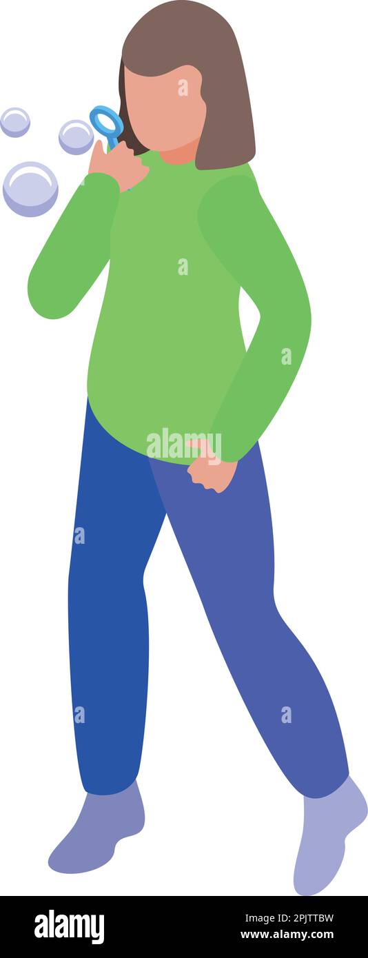 Girl blowing bubbles icon isometric vector. Bubble soap. Ball game ...