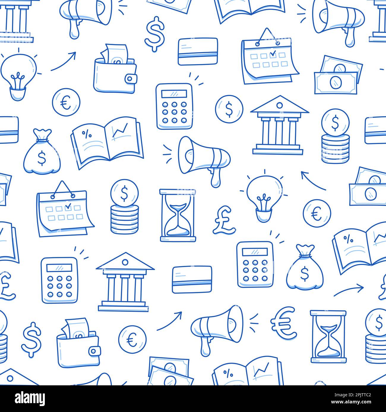 Money, business doodle seamless pattern background. Bank profit, money ...