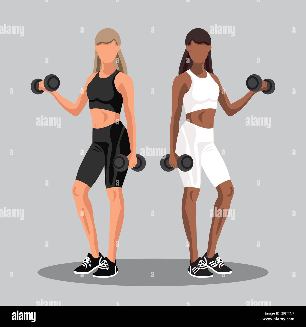 Faceless fitness Caucasian and African American women in sportswear ...