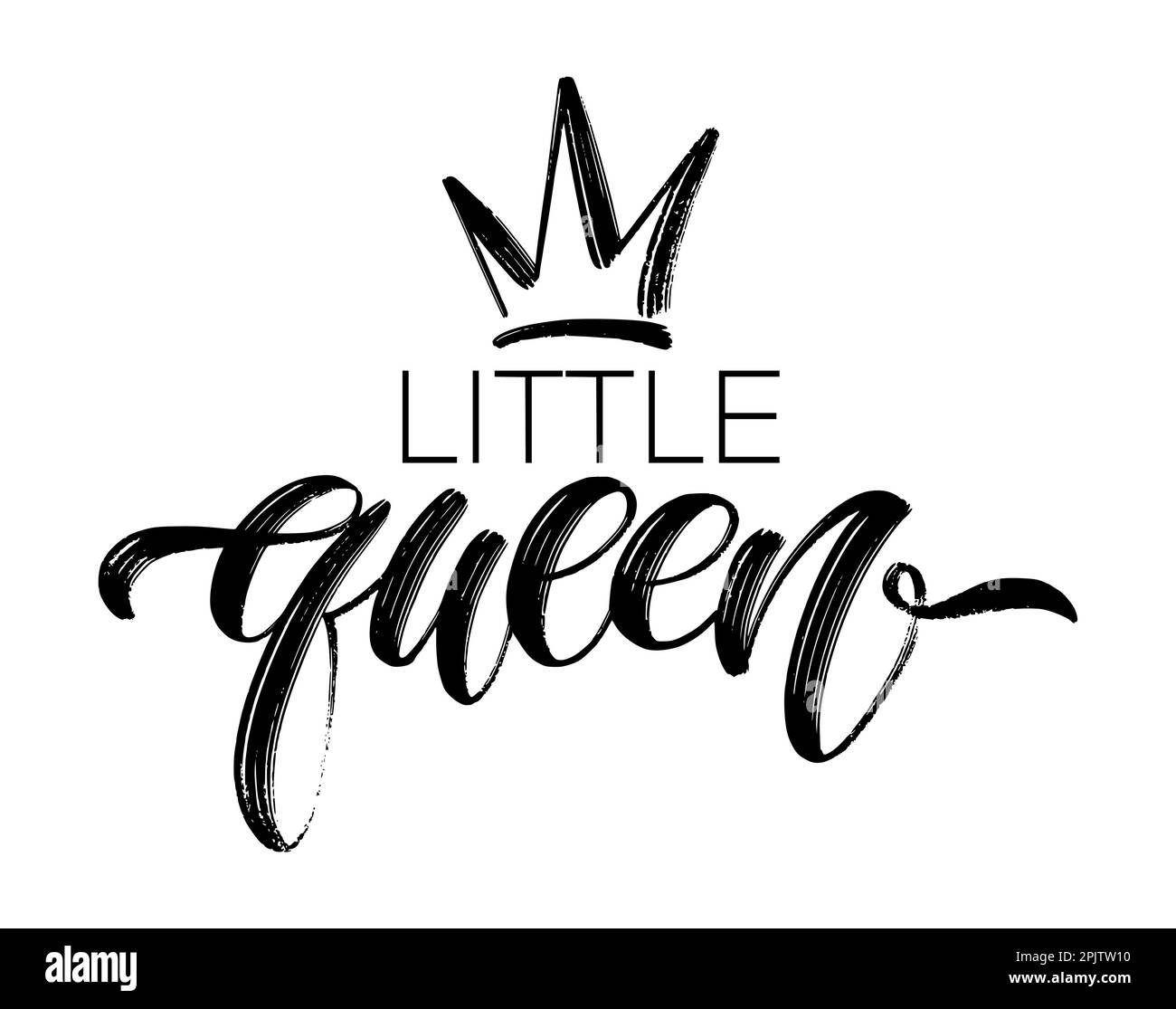 LITTLE QUEEN word with crown. Brush calligraphy fun design to print on ...