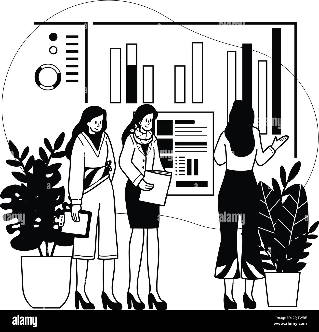 female office worker applying for a job illustration in doodle style ...