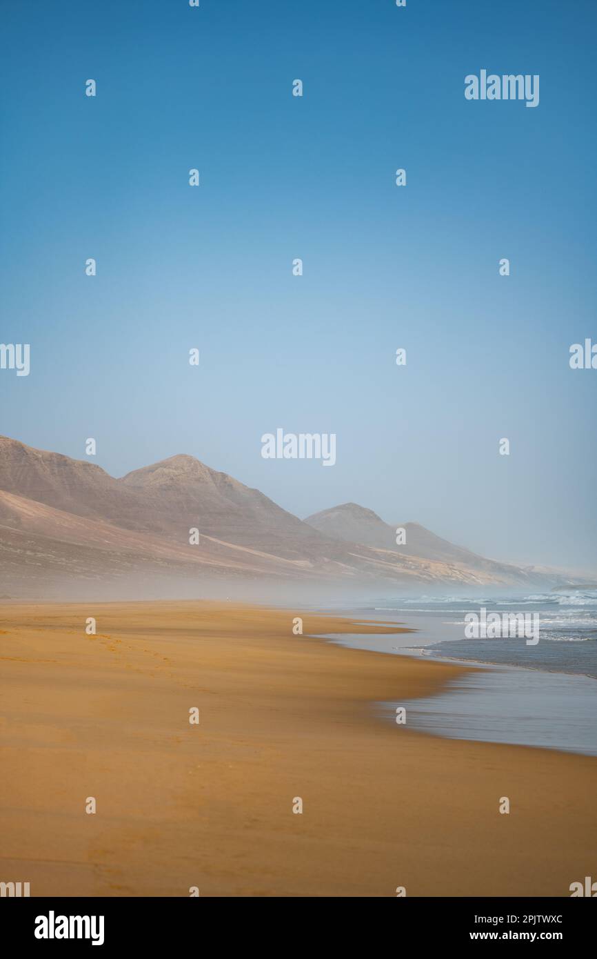 Stunning view of Cofete beach surrounded by the chain of mountains of ...