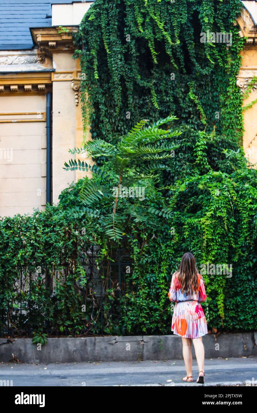 Girl alone on the streets of the historical center of Bucharest ...